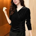 DDAPJ pyju Women's Wrap V Neck Velvet Tops Drawstring Side Dressy ...