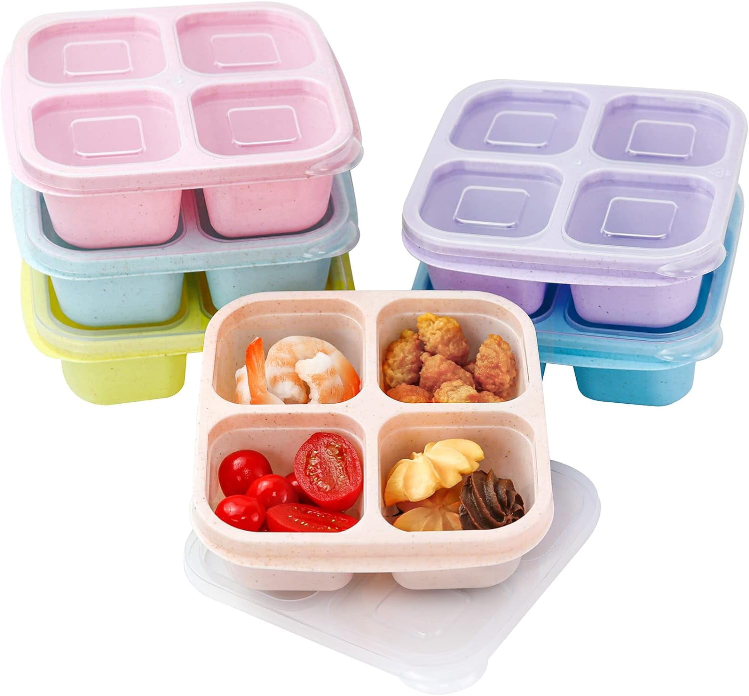 xianyou-6 Pack Snack Containers, Wheat Straw Fiber 4 Compartment ...