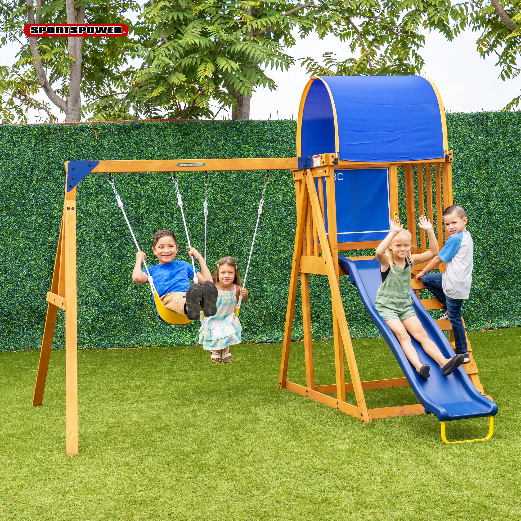 Sportspower Addison Wooden Swing Set with Heavy Duty Double A-Frame & 6 ...