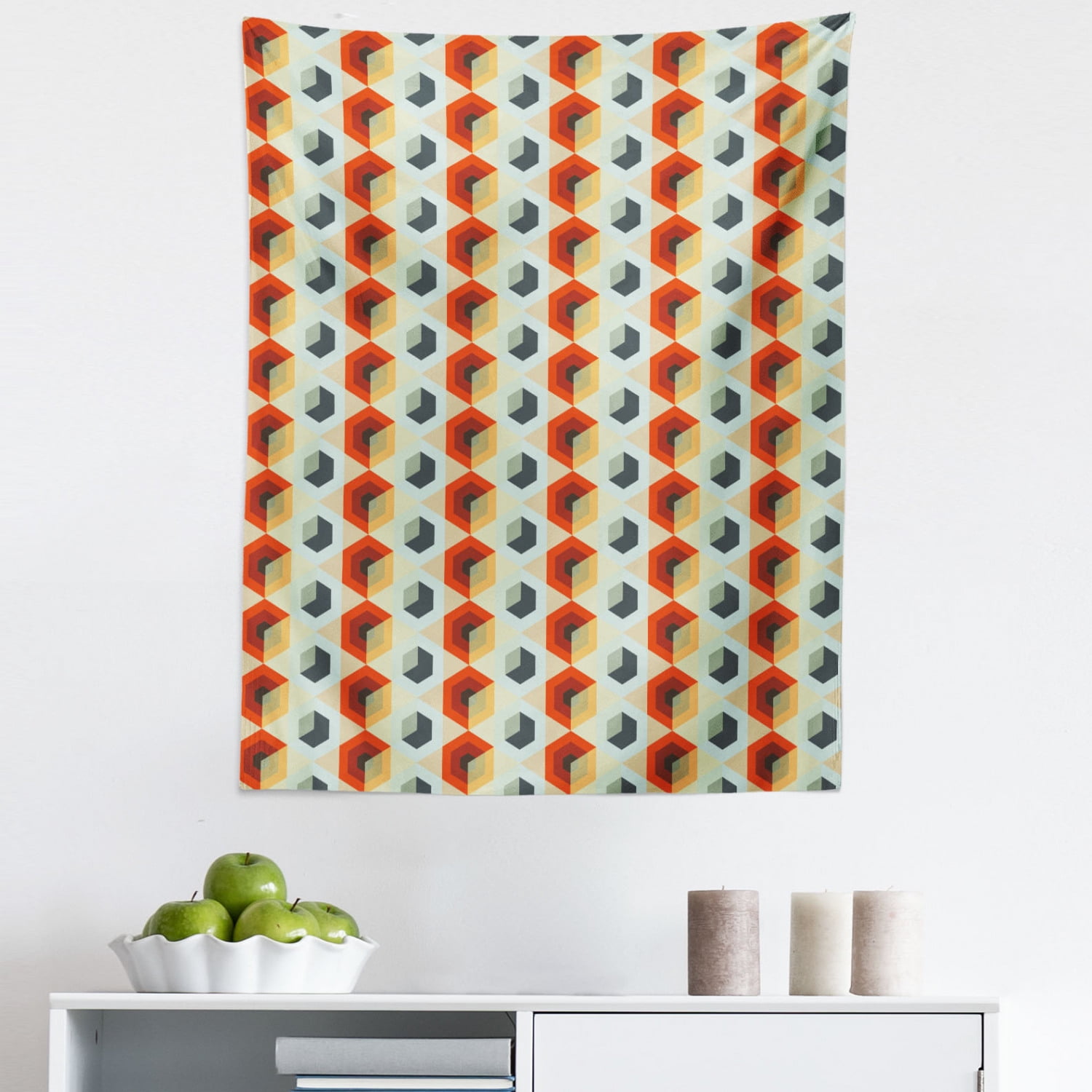 Geometric Tapestry, Hexagonal Comb Pattern Abstract Rhombus Borders ...