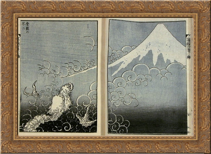 Dragon ascending Mount Fuji 24x18 Gold Ornate Wood Framed Canvas Art by ...