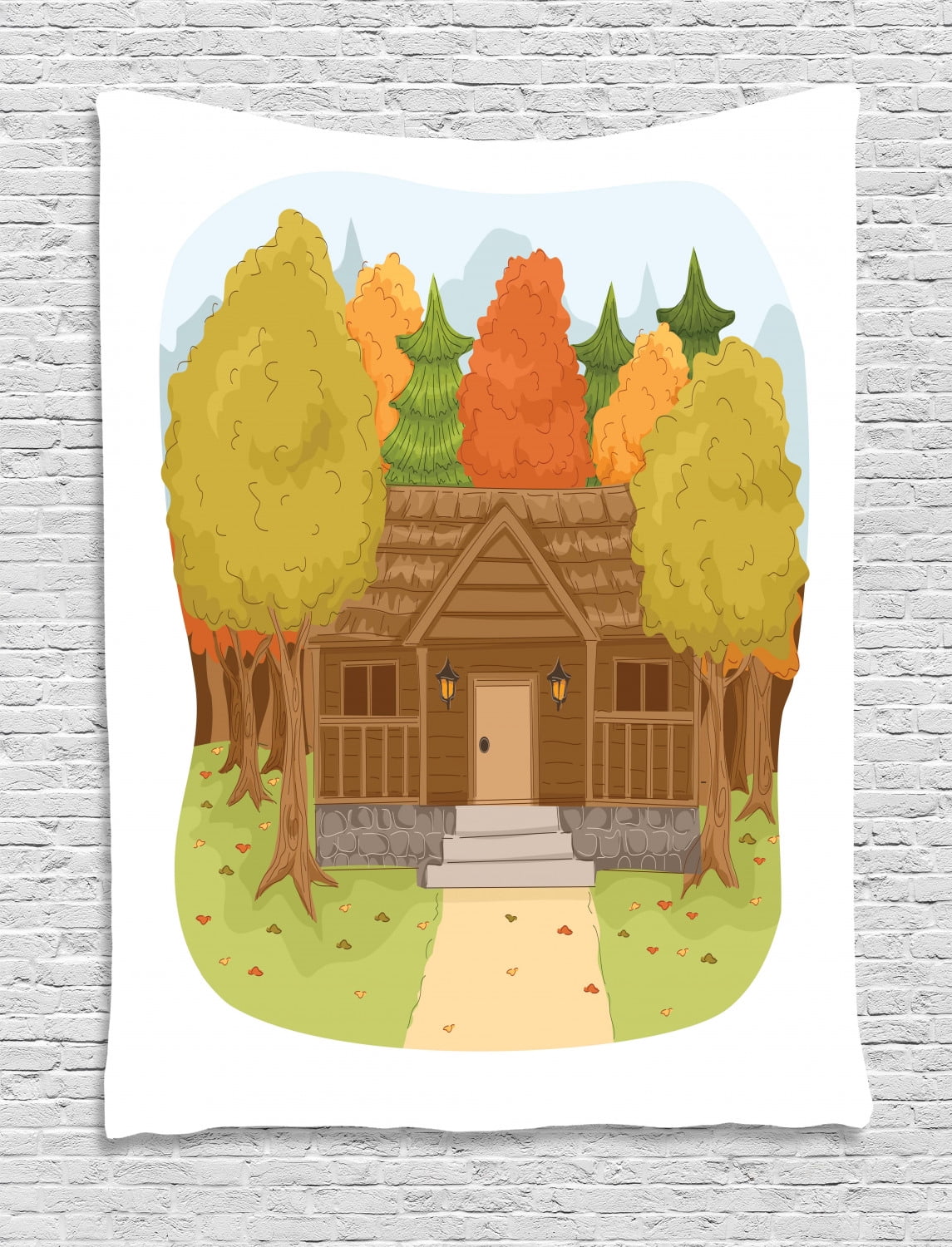 Country Tapestry, Log Cabin Surrounded by Autumn Trees in Forest ...