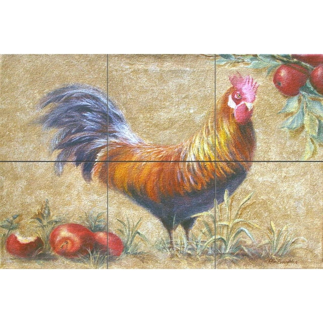Tile Mural Kitchen Backsplash - Rooster with Apples 1 - by Rita ...