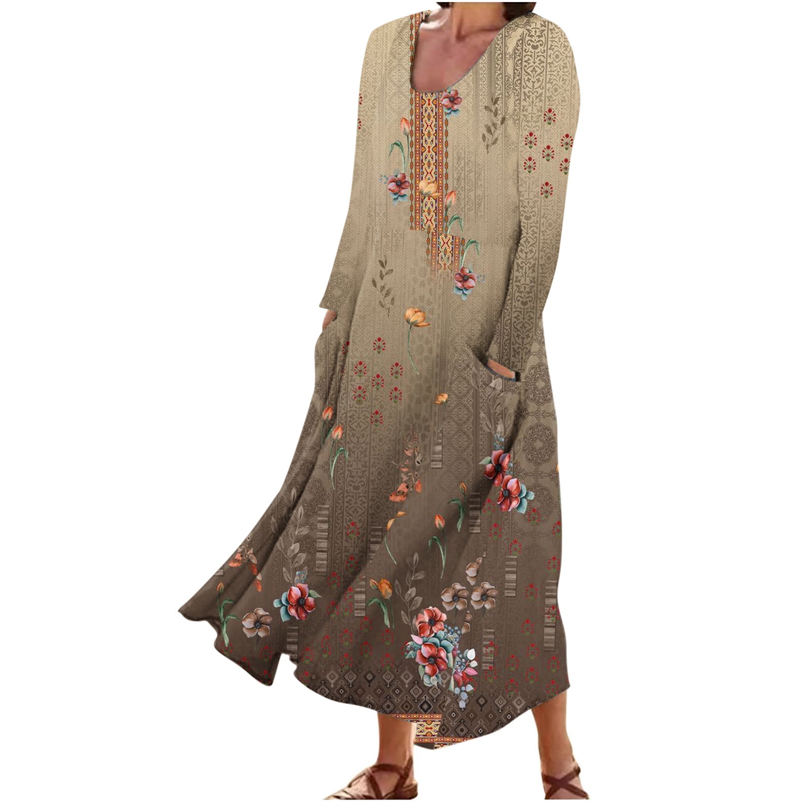 Edvintorg Women Dress With Pockets Clearance Print Casual Long Sleeved ...