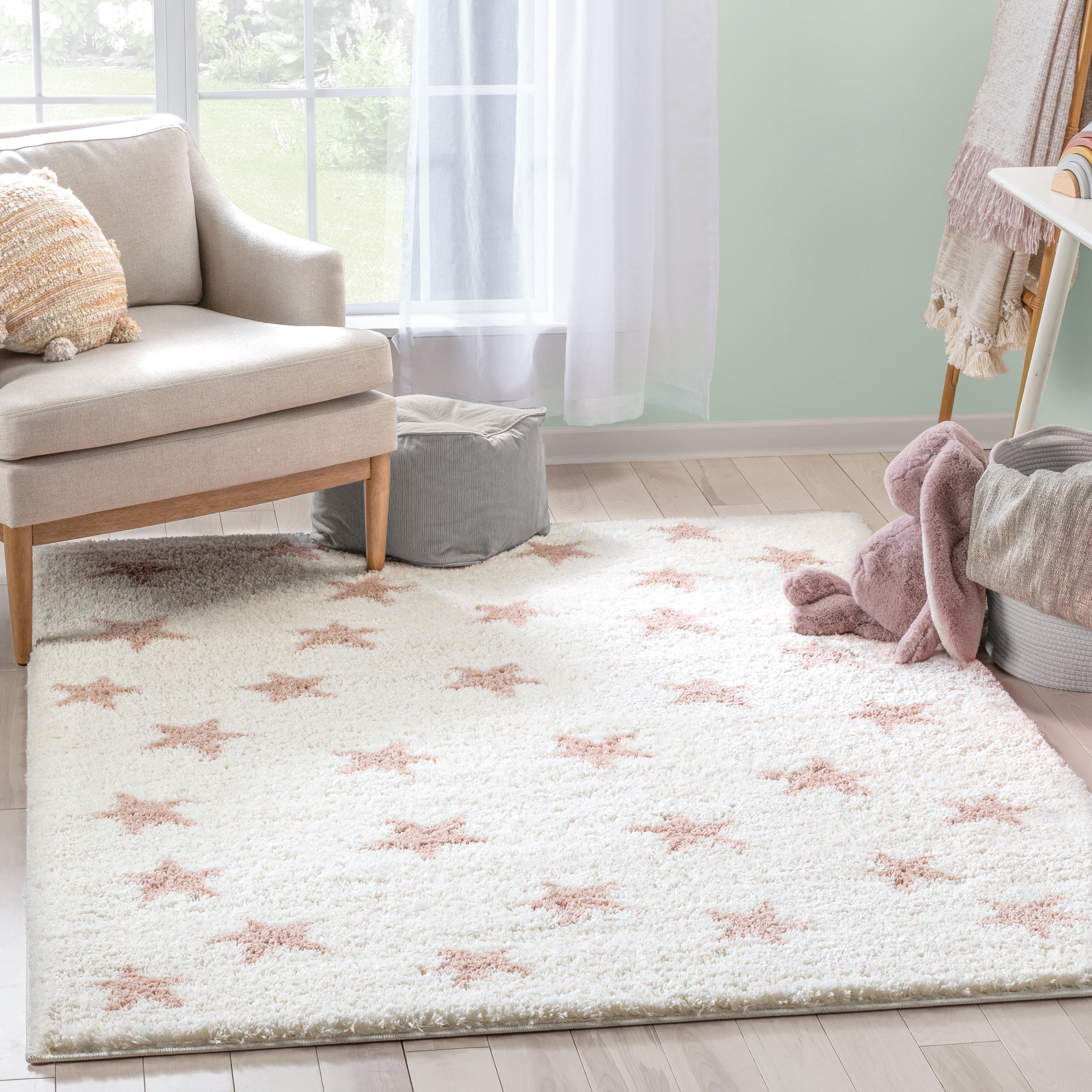 Well Woven Celestia Ivory & Pink Stars Pattern Stain-resistant Area Rug ...
