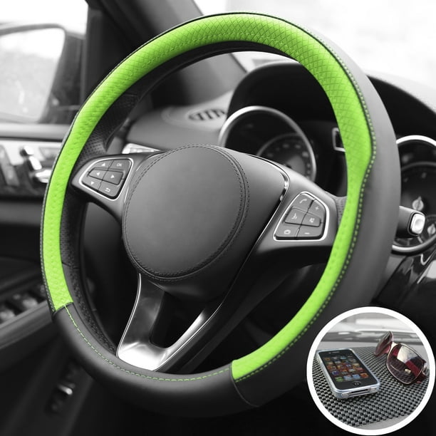 Microfiber Leather Steering Wheel Cover Fits 14.5" - 15.5" w/ Dash Mat ...