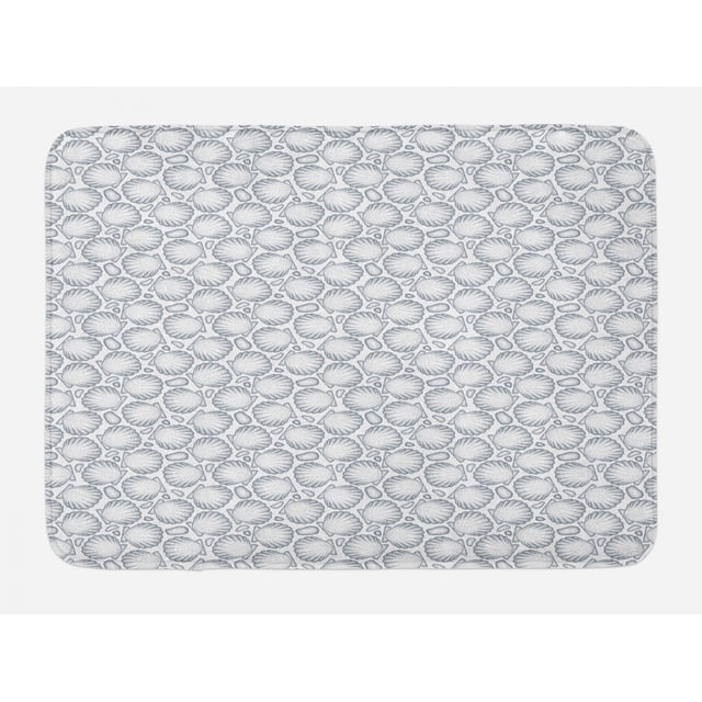 Shells Bath Mat, Pointilist Style Dotwork Outline Scallops Seashells ...