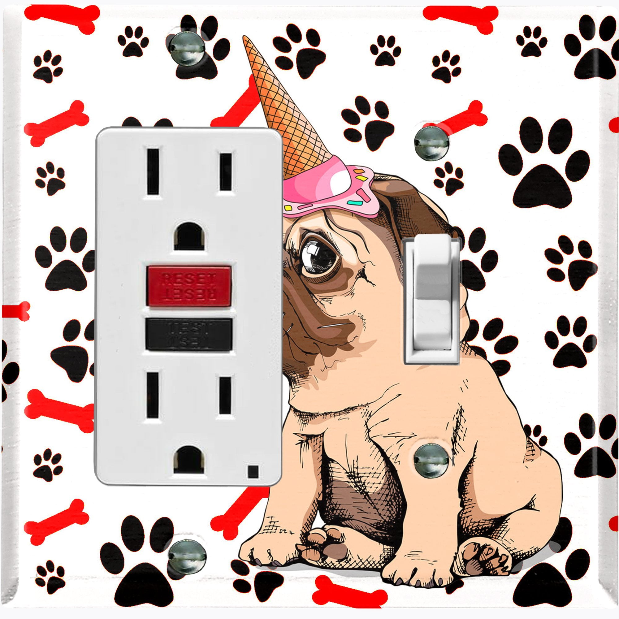 Metal Light Switch Plate Cover Ice Cream Pug Unicorn Dog Paw Bones ...