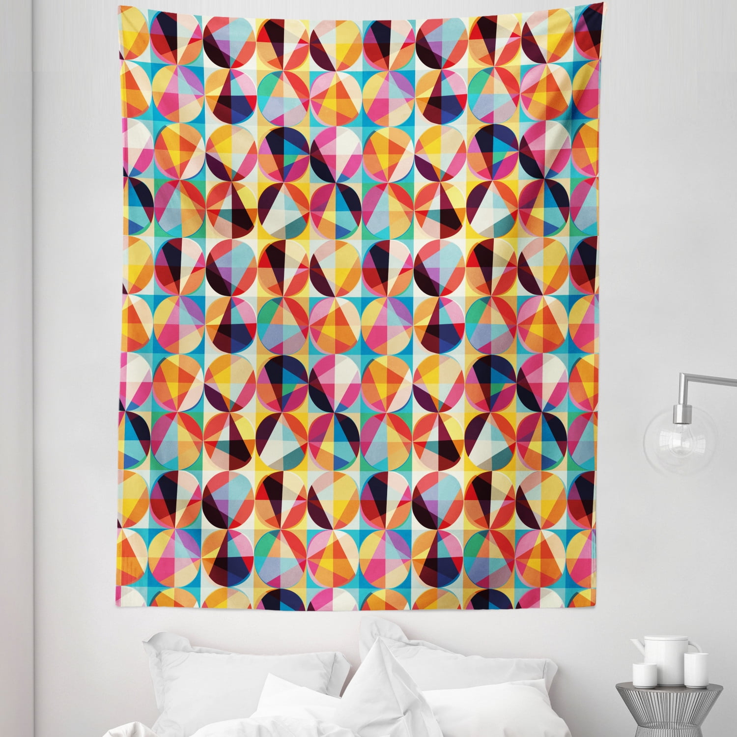 Geometric Tapestry, Vintage Style Triangular Shapes Forming Ornamental ...