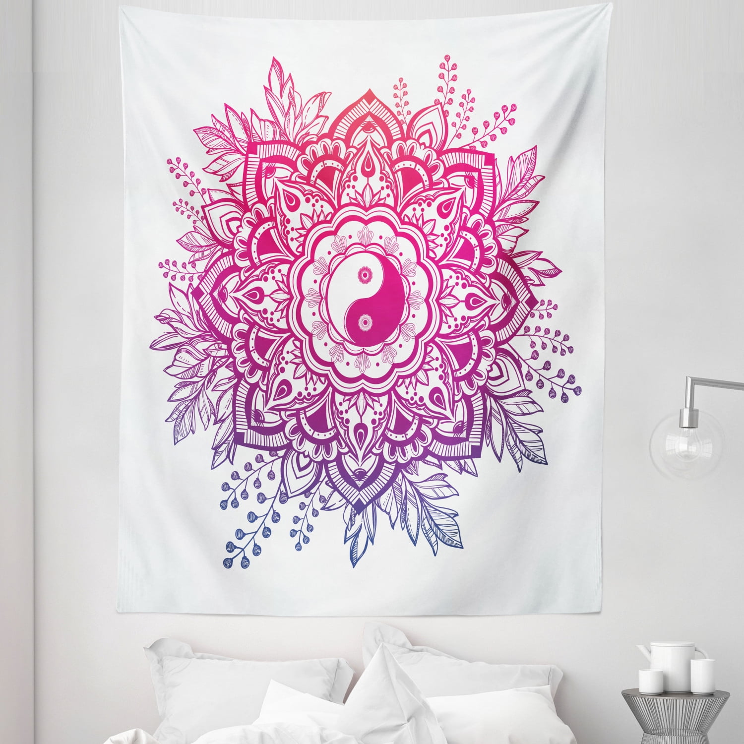 Mandala Tapestry, Yin and Yang Lotus Mystic Themed Chinese Crown of ...