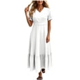Bxsruta Women Striped V Neck A Line Maxi Dress Casual Short Sleeve ...