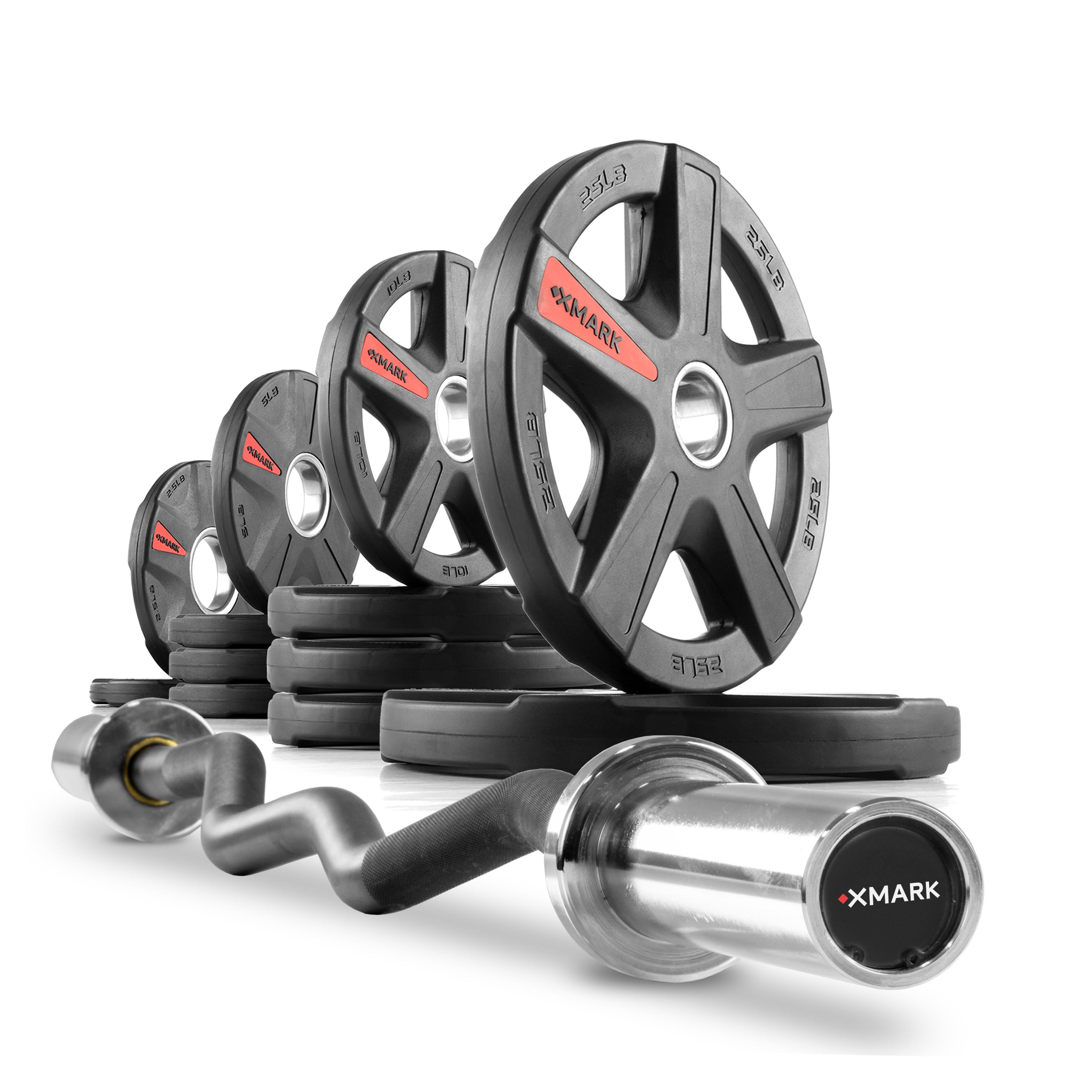 XMark Olympic EZ Curl Bar Brass Bushings and a 115 lb. Set of TEXAS ...