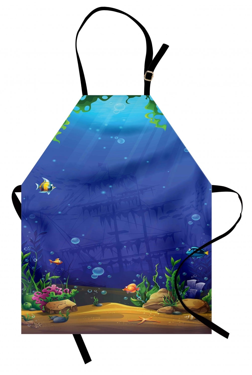 Deep Sea Apron, Cartoon Underwater World with Sand Stones Fishes and ...