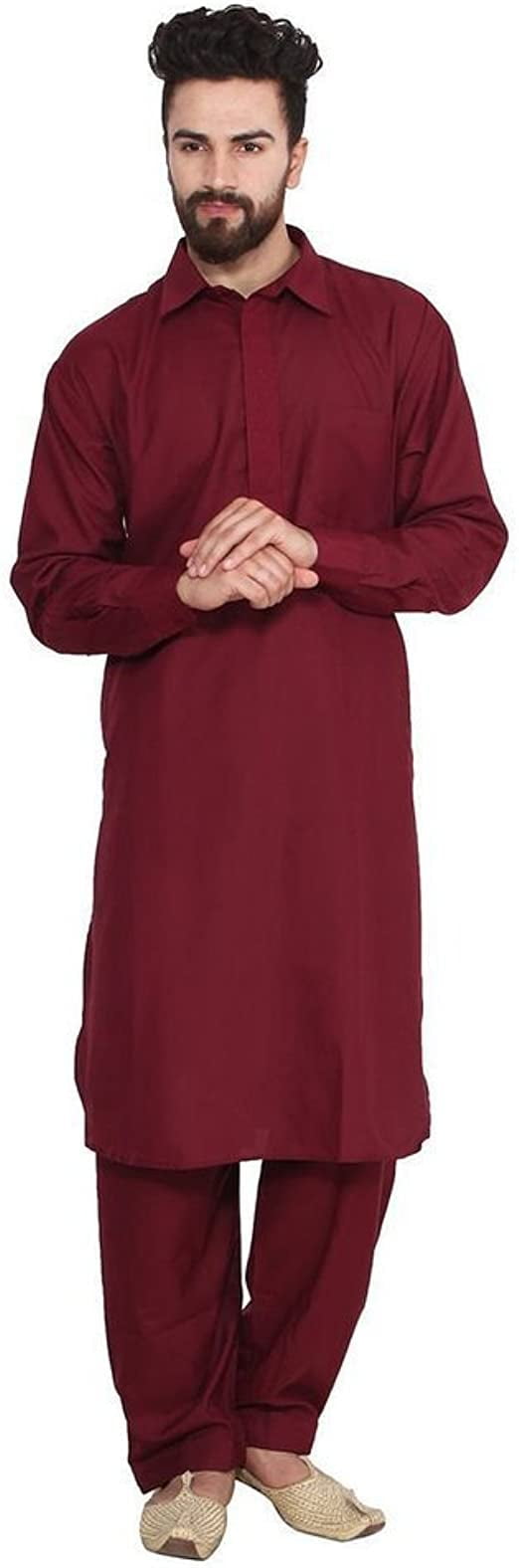 Royal Men's Traditional Neck Thread Embroidered Blended Pathani Suit ...