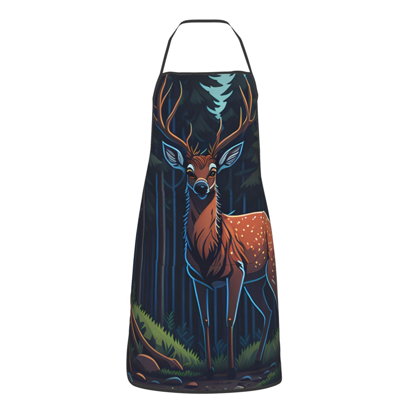 ZNDUO Cartoon Deer Forest Pattern Apron, Adjustable Bib Soft Chef ...