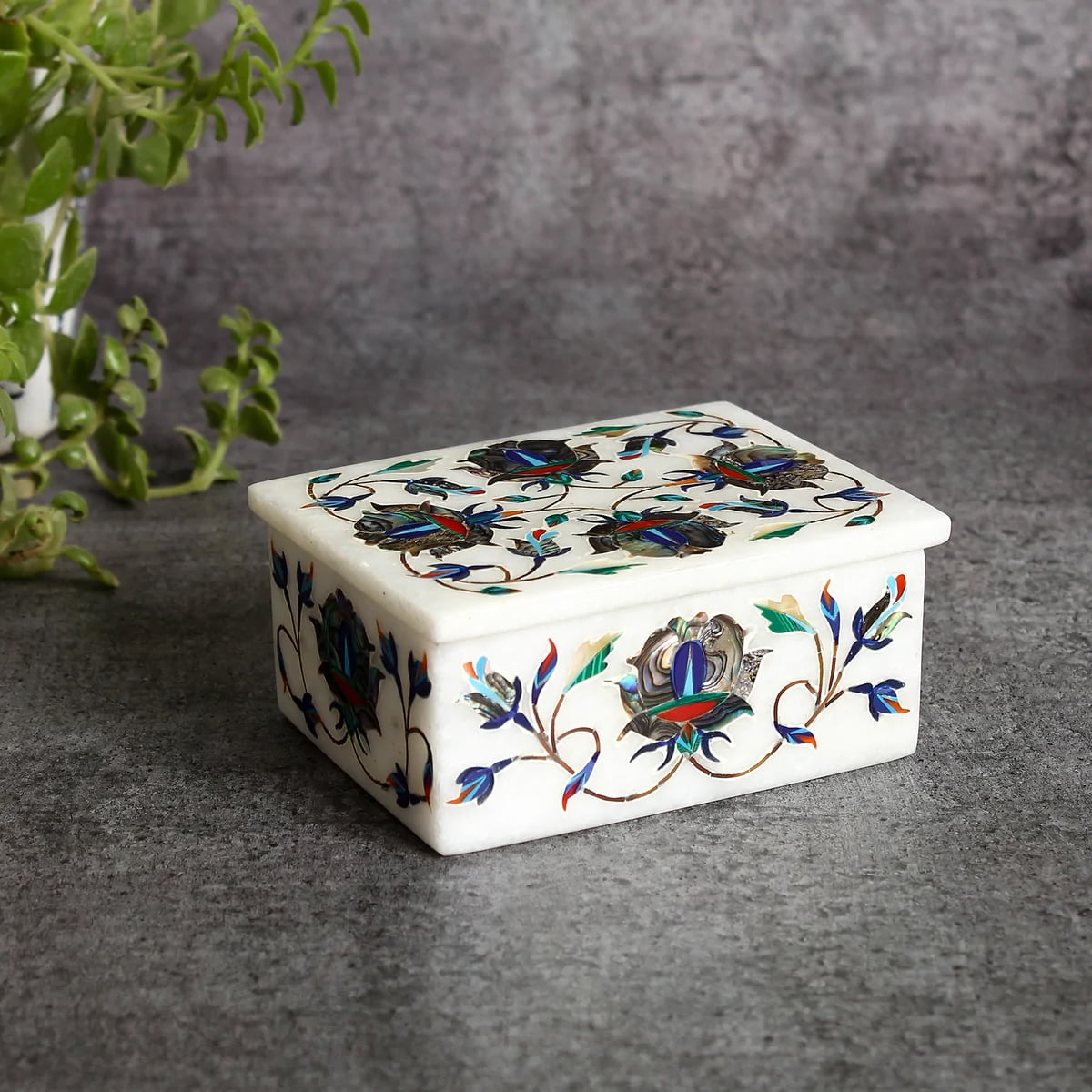 Rectangle Marble Top Inlay Storage & Organization Jewelry Box Lapis ...