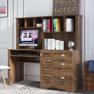 VECELO Corner Computer Desk with Keyboard Tray and Storage Shelf ...