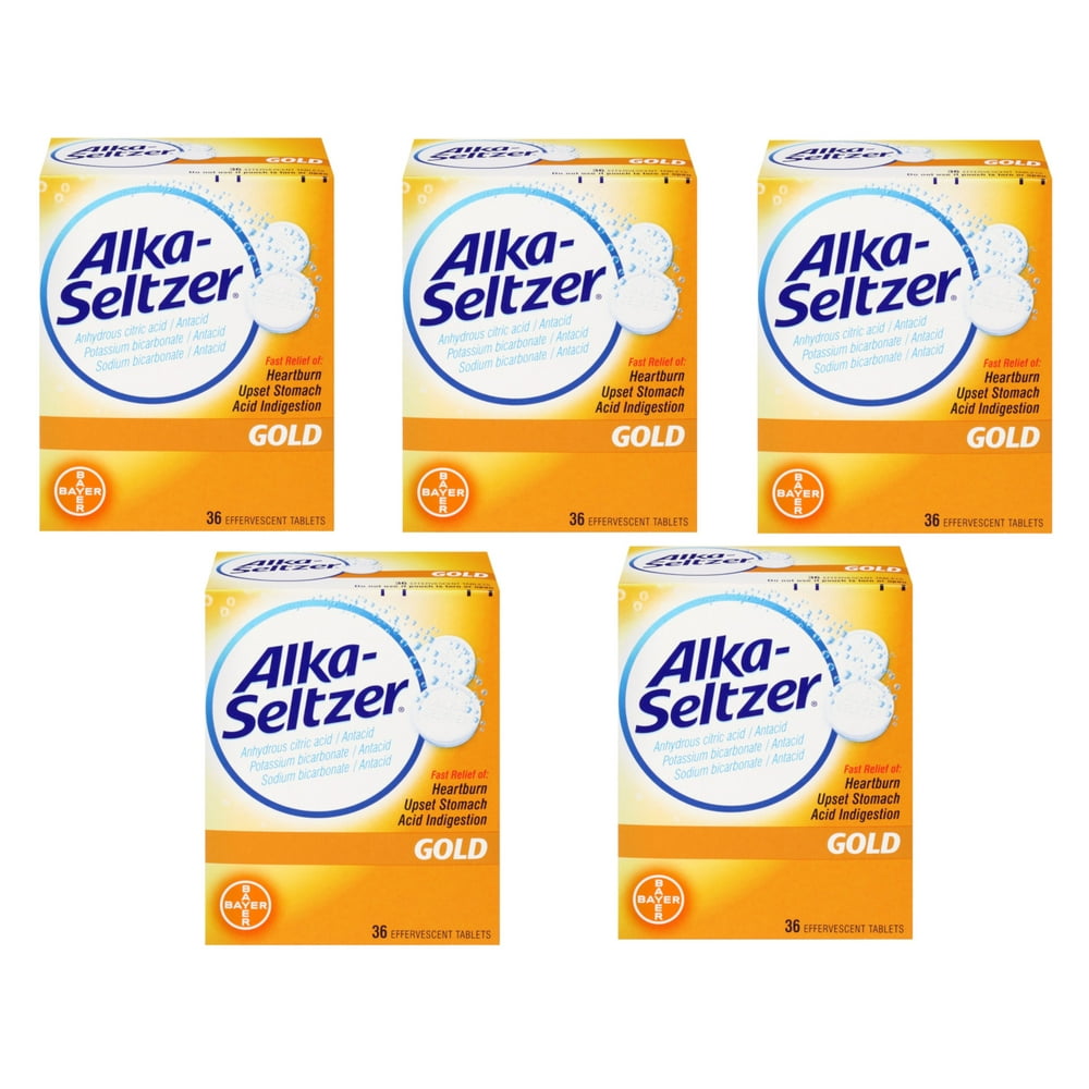 5 Pack Alka-Seltzer Effervescent Tablets Bayer Gold 36 Tablets Each ...