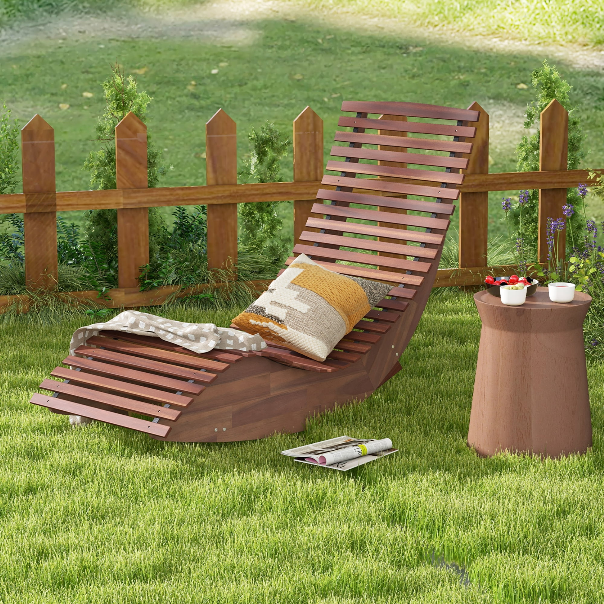 Click here for Gymax Acacia Wood Patio Chaise Lounge Rocking Chai... prices