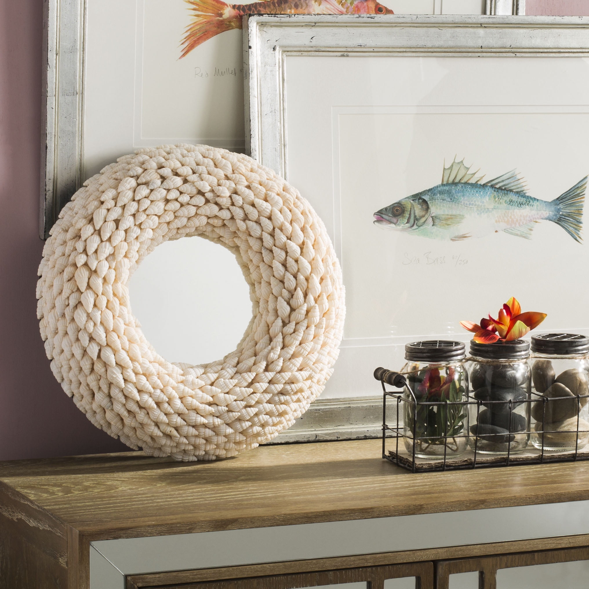 Safavieh Kesey 16 in. Coastal Shells Round Mirror, Natural Shell ...