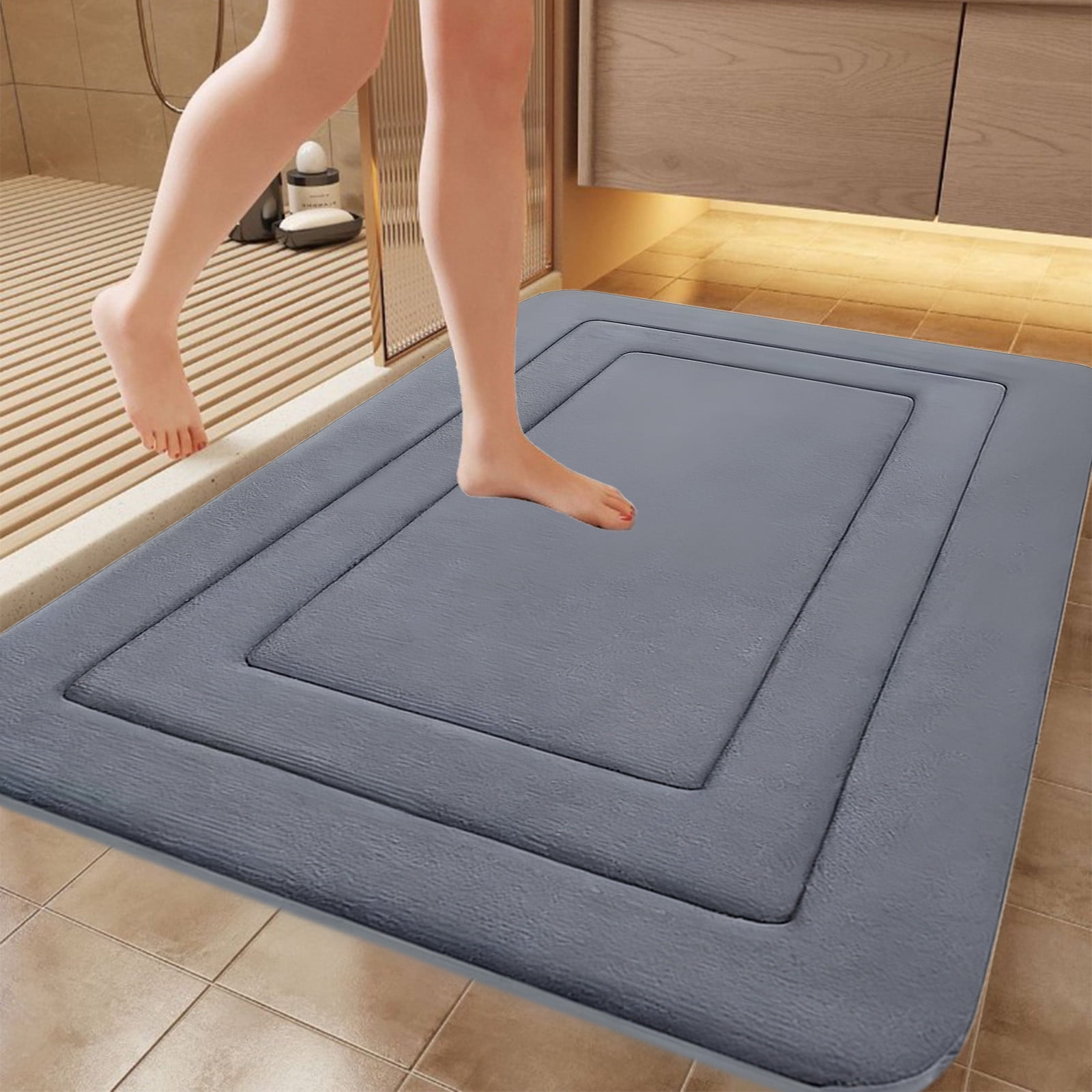Edhitnr Super Absorbent Bath Mat  Velvet Fleece Microfiber Bathroom Rug  Washable Non-Slip Shower Tub Kitchen Floor Mats For Wet Areas
