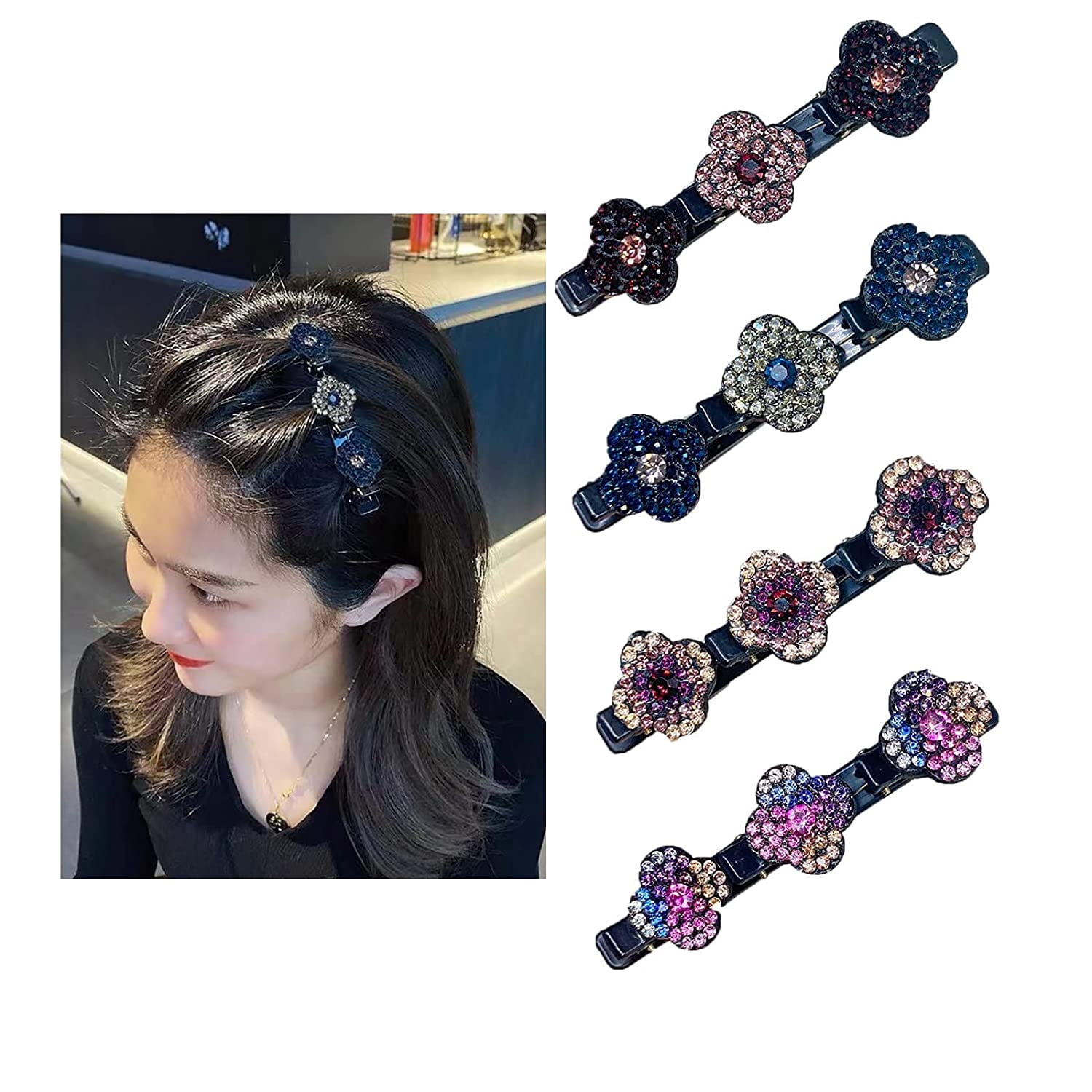 4/8pcs Rsvelte Hair Clip, Sparkling Crystal Stone Braided Hair Clips ...