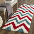 SAFAVIEH Rachel Geometric Chevron Kids Shag Area Rug, Ivory/Red, 6'7" x ...