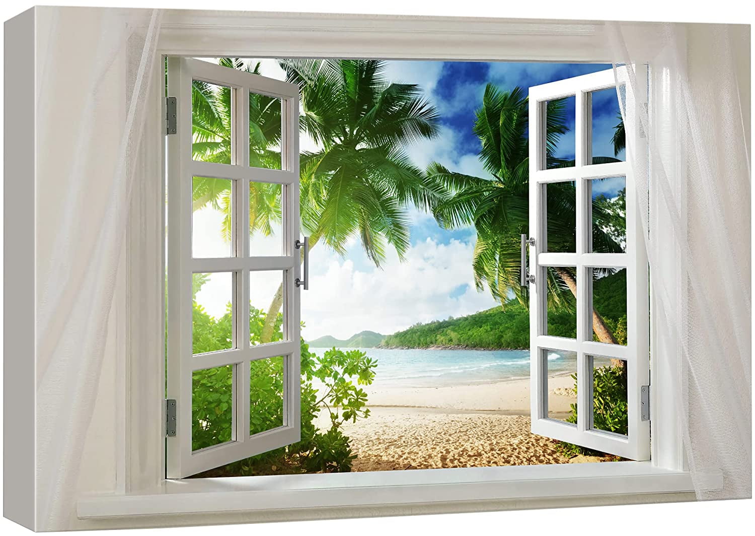 wall26 Glimpse into Beautiful Tropical Beach with Palm Trees Out of ...