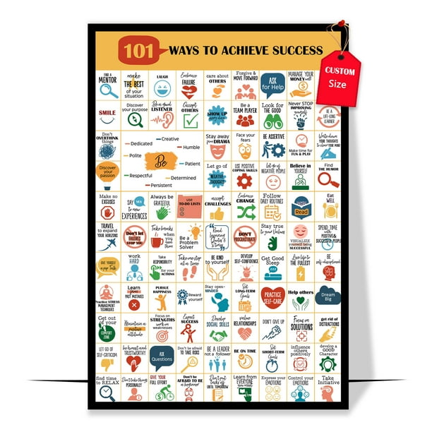 LOLUIS 101 Ways To Achieve Success Poster, Growth Mindset Poster ...