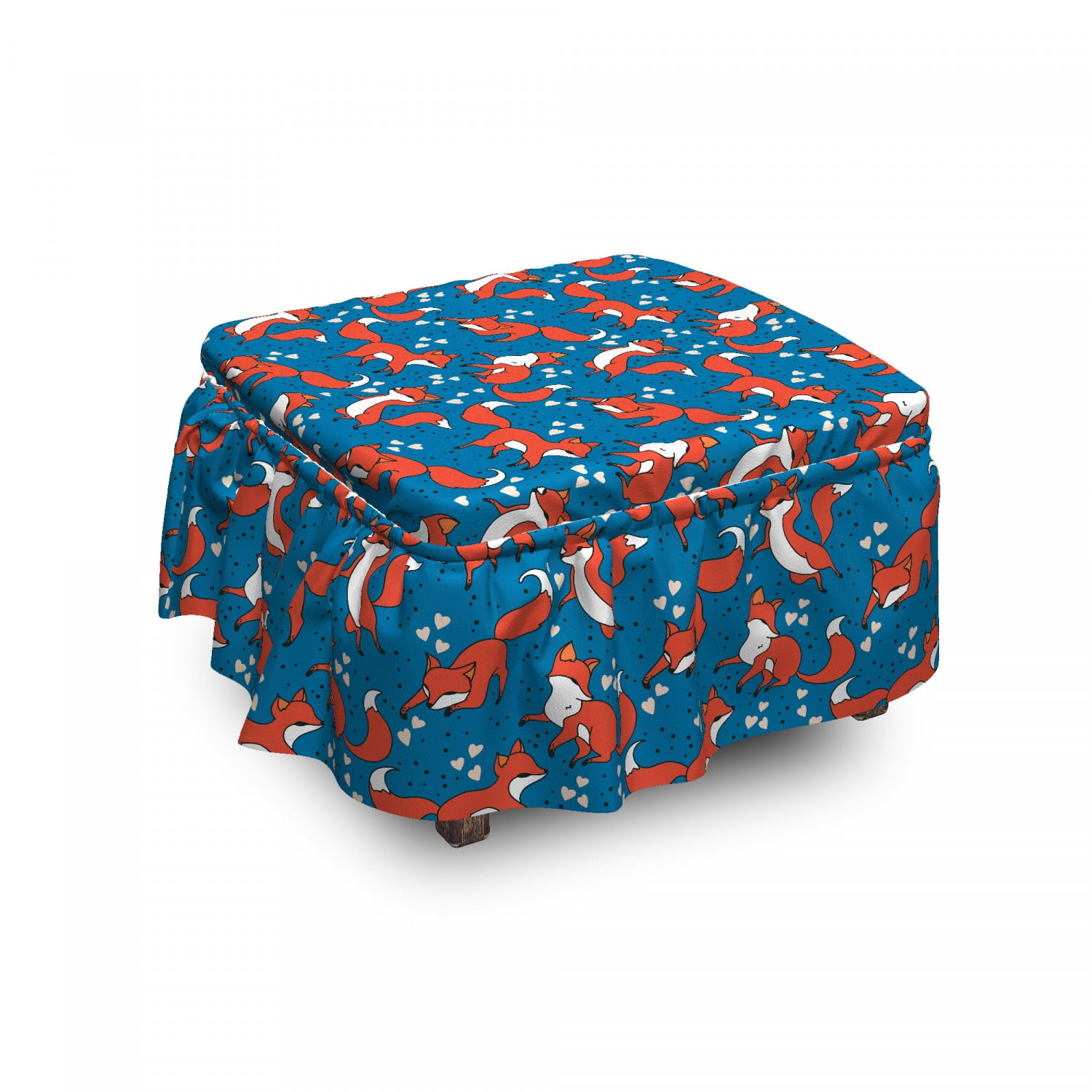 Nursery Ottoman Cover, Fox Cartoon Heart Dots, 2 Piece Slipcover Set ...