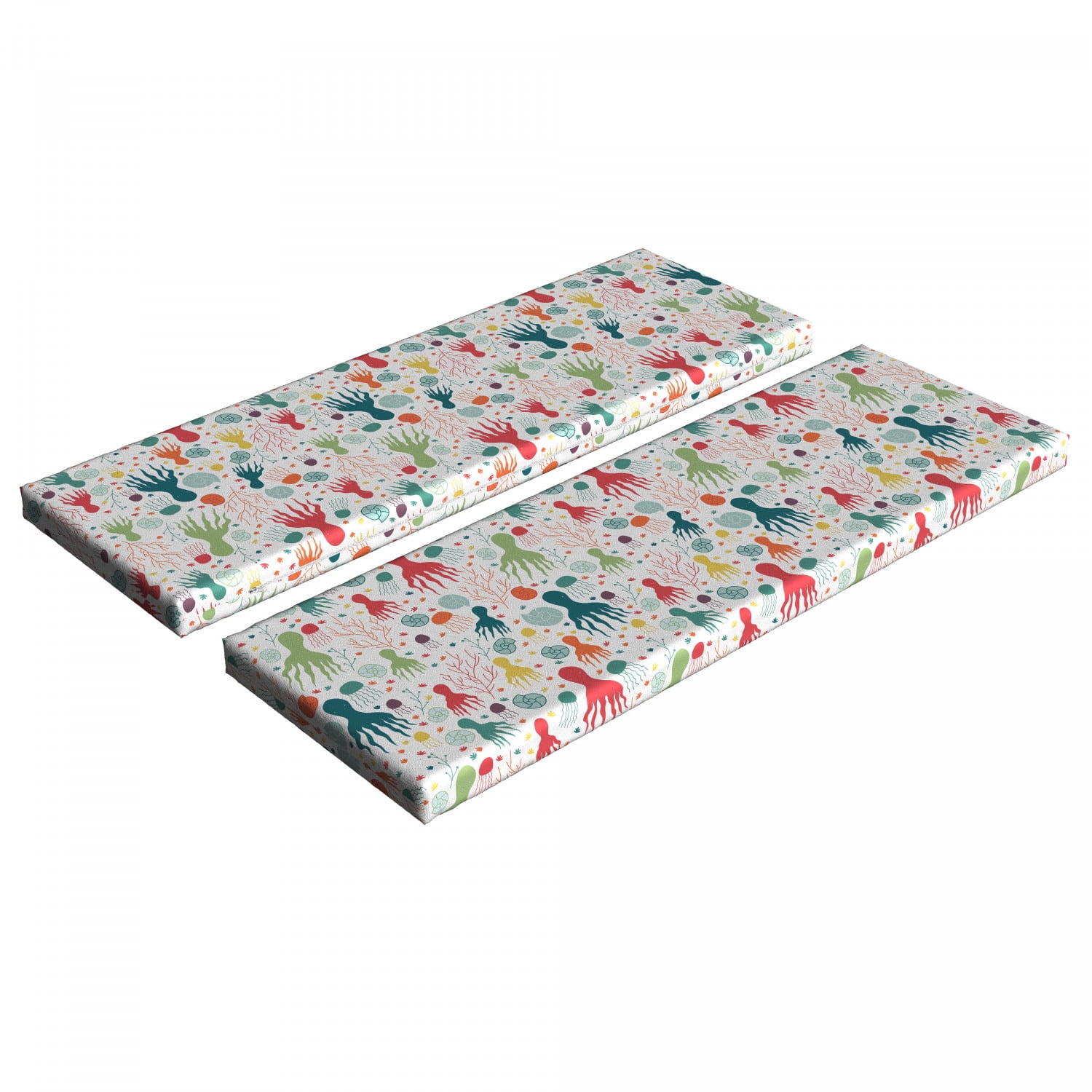 Octopus Bench Cushion Set of 2, Ocean Themed Animals and Plants ...