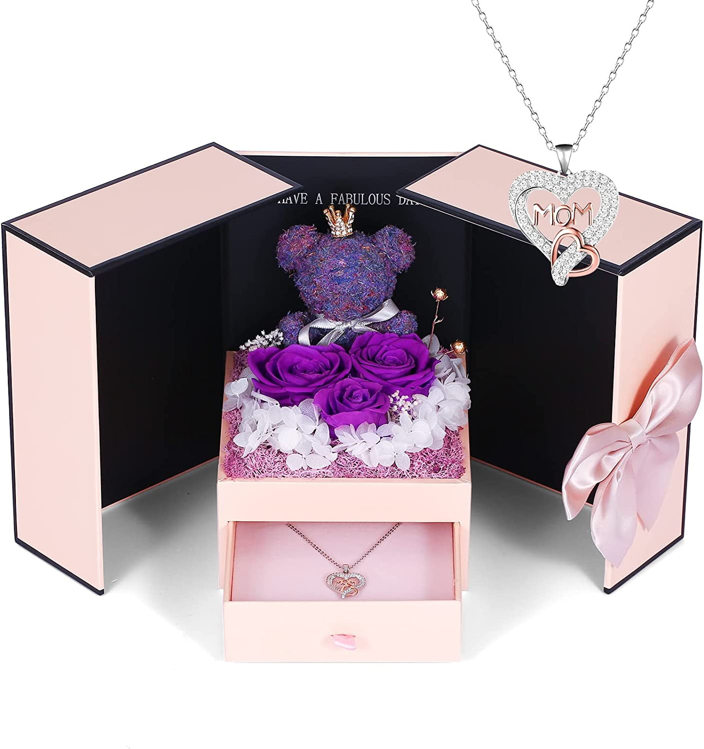 Preserved Purple Rose & 925 Sterling Silver Necklace Gift Set; Ideal ...