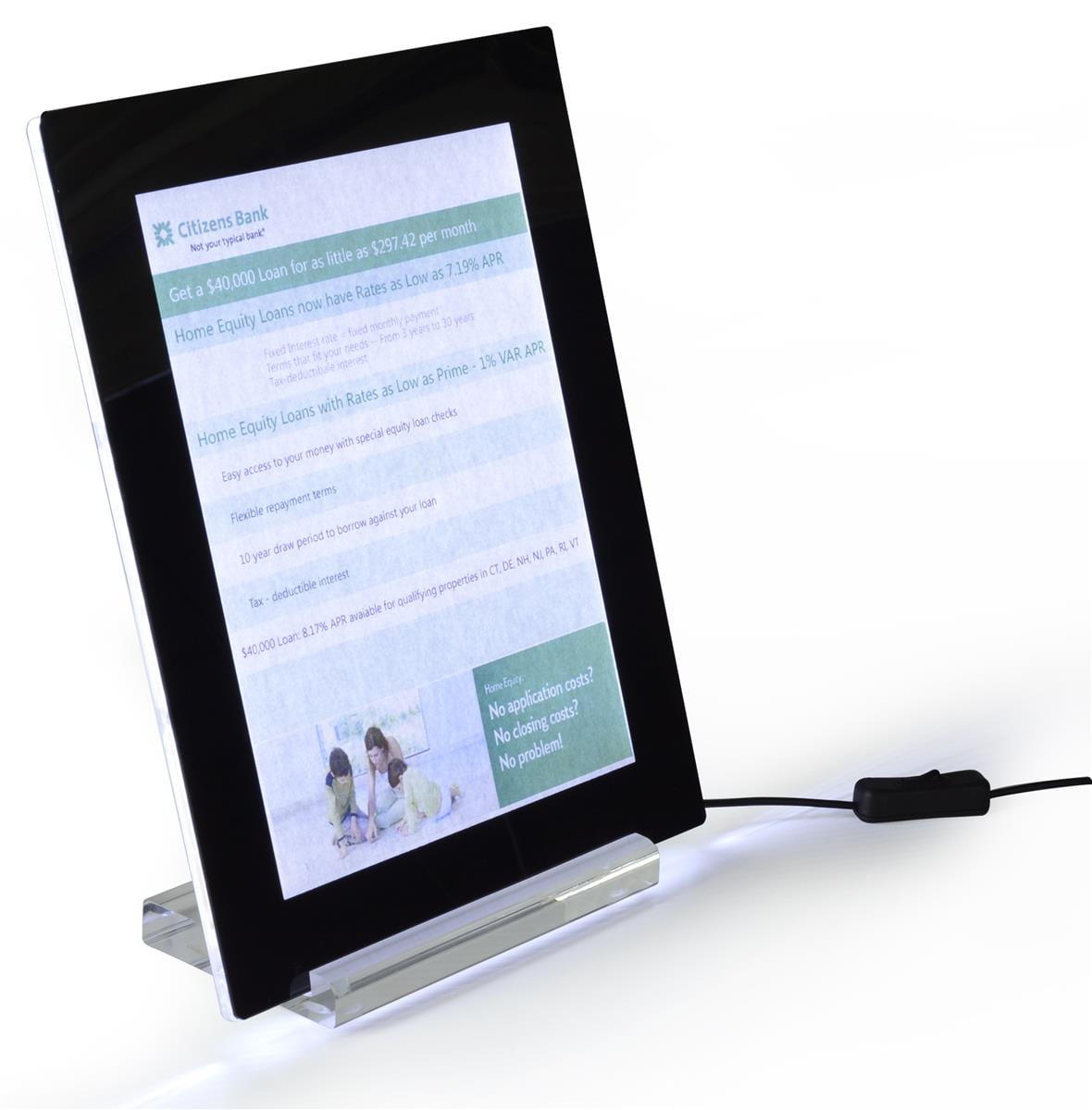 8.5 x 11 Slant Back Sign Holder for Tabletop, Includes LED Illuminated ...