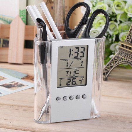 Peahefy Digital Alarm Clock Temperature Display Table Pencil Holder ...