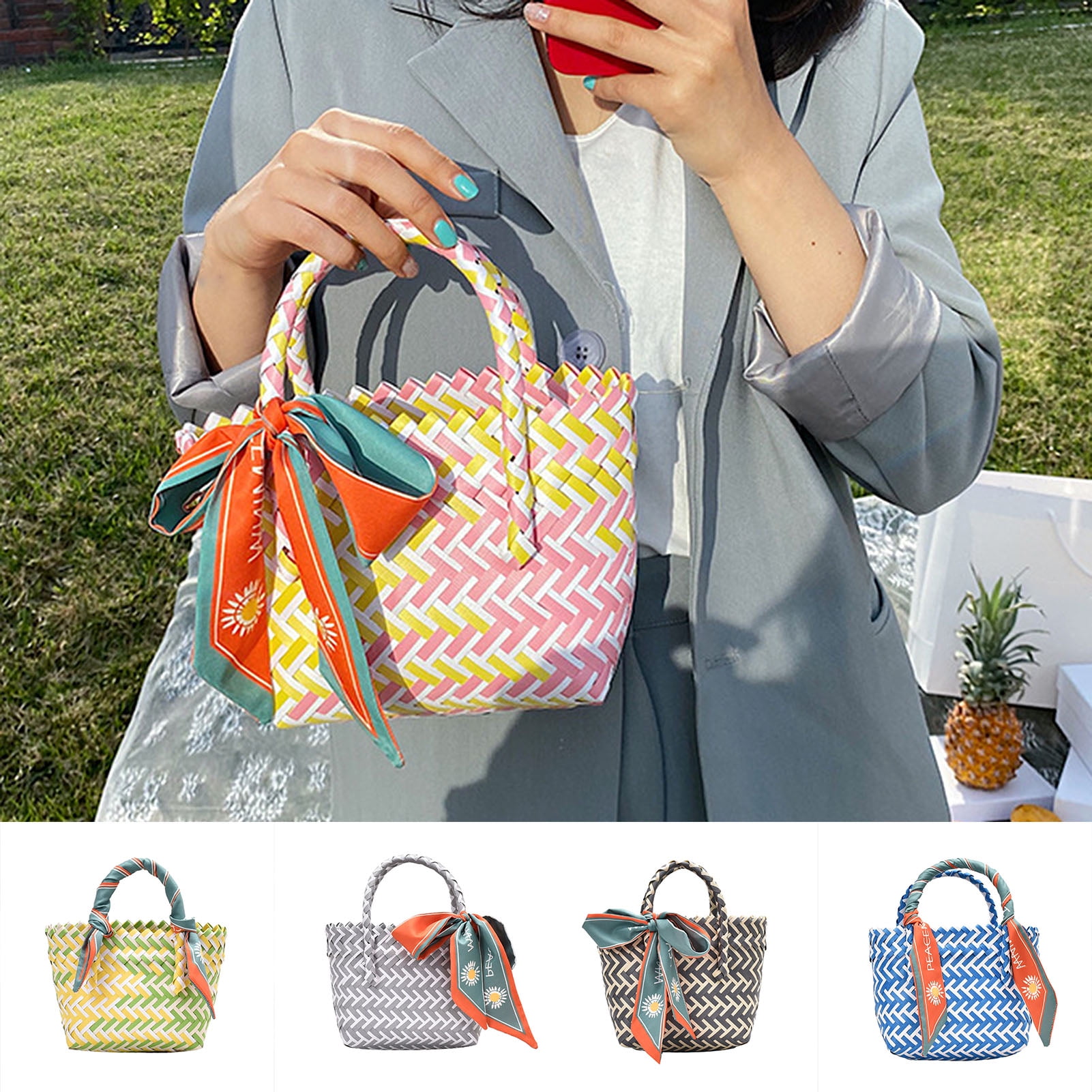 SPRING PARK Women Rattan Scarves Rattan Handbags Straw Bags Wicker ...