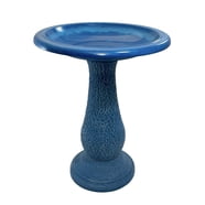 Ohio Stoneware 22"H Clay Bird Bath with Locking Top, Summer Blue ...