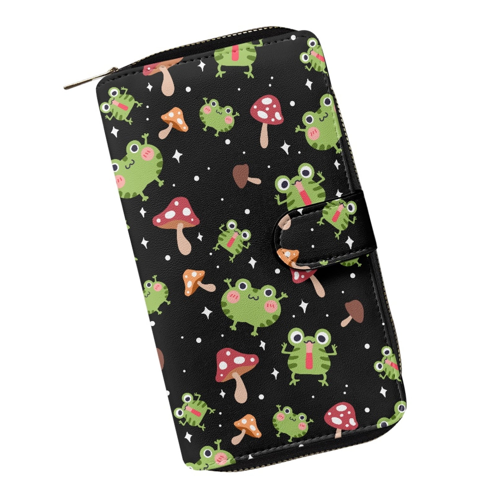 Xoenoiee Frog Mushroom Print Wallet for Women Faux Leather Long Clutch ...
