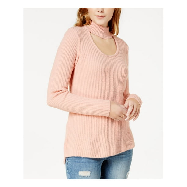 Kensie Kensie Womens Pink Ribbed Knit Choker Long Sleeve Scoop Neck