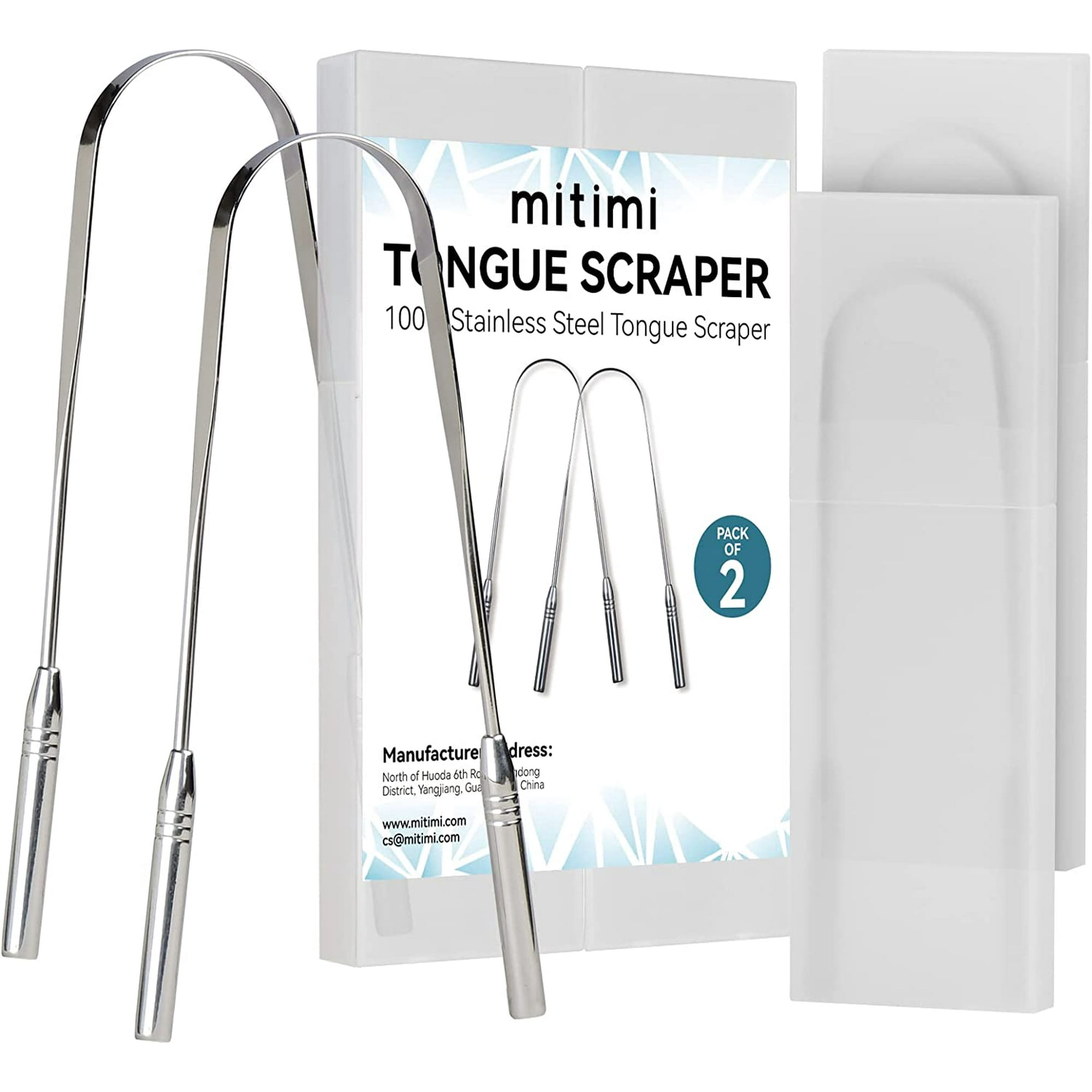 Mitimi Tongue Scraper With Case - 2 Pack  Fights Bad Breath  100 Stainless Steel
