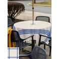 Blue Striped Square Outdoor Tablecloth with Umbrella Hole Simple Stripe ...