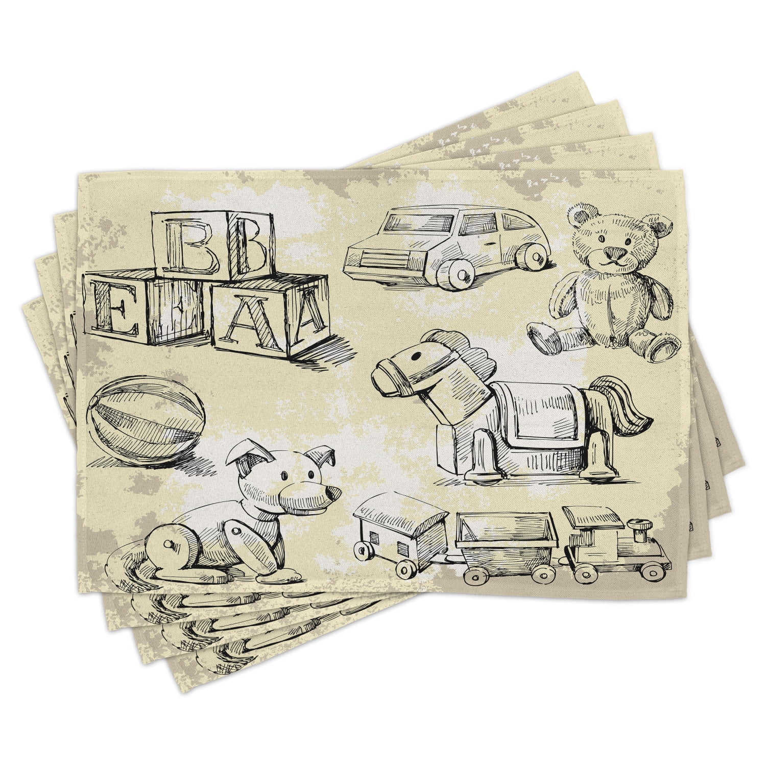 Ambesonne Cartoon Place Mats Set of 4, Hand Drawn Teddy Bear, Standard ...