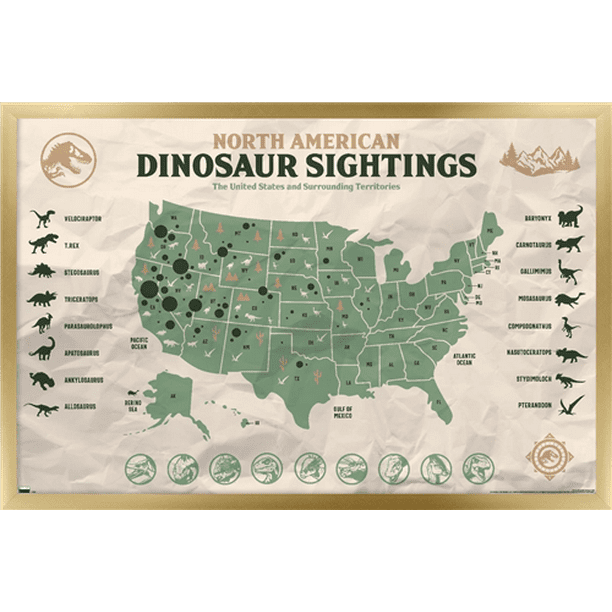Jurassic World: Dominion - North American Dinosaur Map Wall Poster, 14. ...