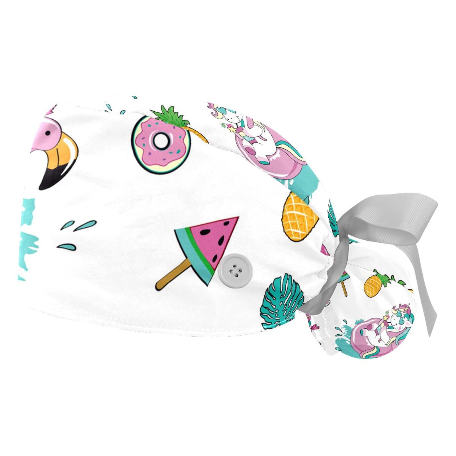 2PCS Long Hair Working Cap with Buttons and Sweatband Ribbon Tie Back ...