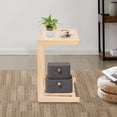 40cm End Table, Mobile Side Table, Solid Rubber Wood Rolling Table with ...