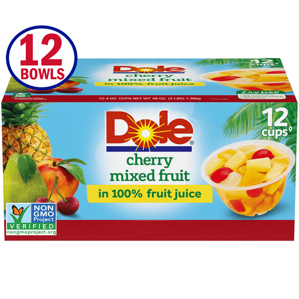 Dole Fruit Bowls, Cherry Mixed Fruit in 100% Fruit Juice, 12 Count, 4 ...