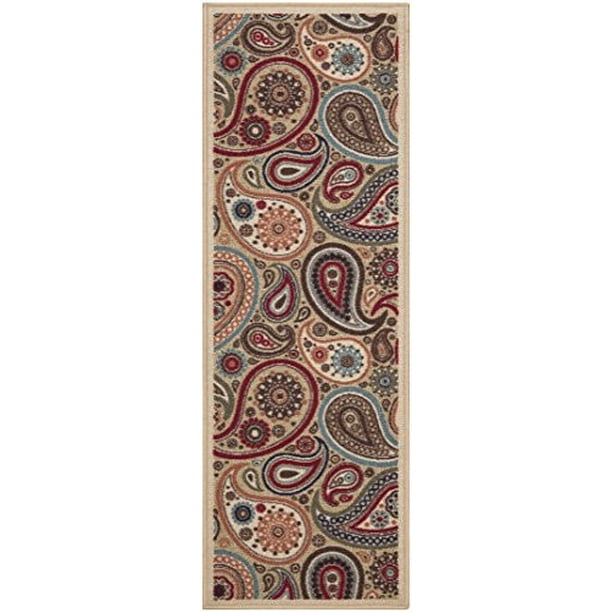 Ottohome Collection Beige Contemporary Paisley Design Modern Runner Rug ...