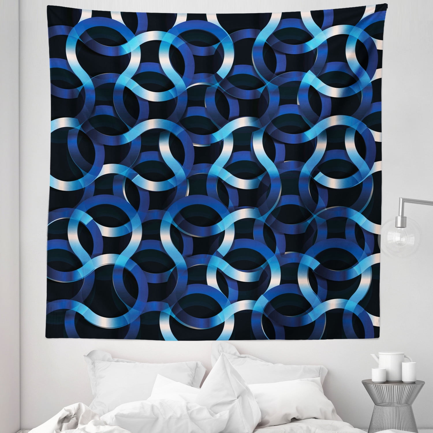 Dark Blue Tapestry, Curvy Shaped Entangled Complex Industrial Modern ...