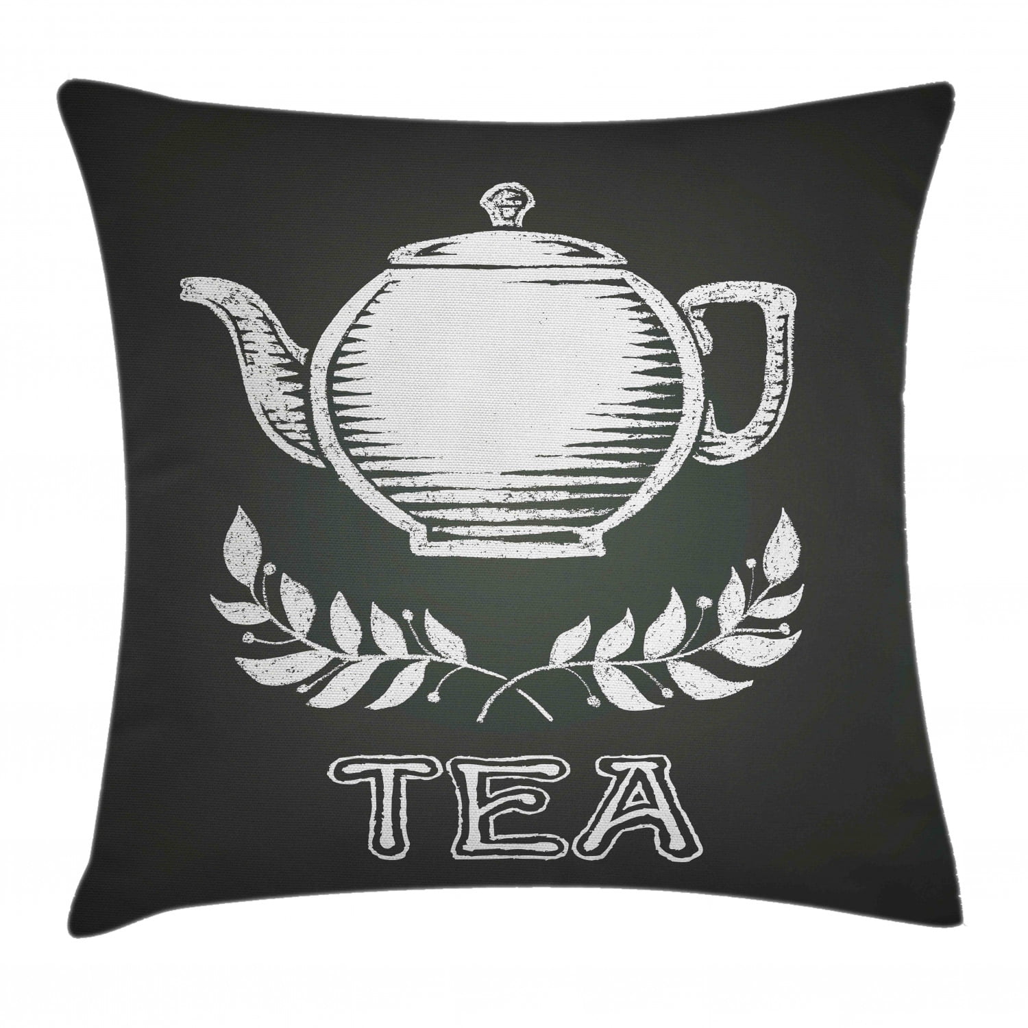 Tea Throw Pillow Cushion Cover, Teapot with Leaf Branches Drawn to ...