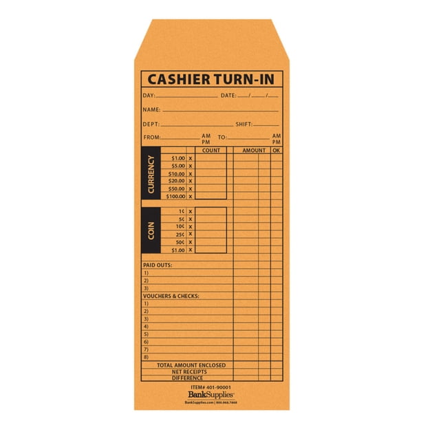 Cashier's Turn in Envelope - Cashier Report Envelope - 500 Envelopes ...