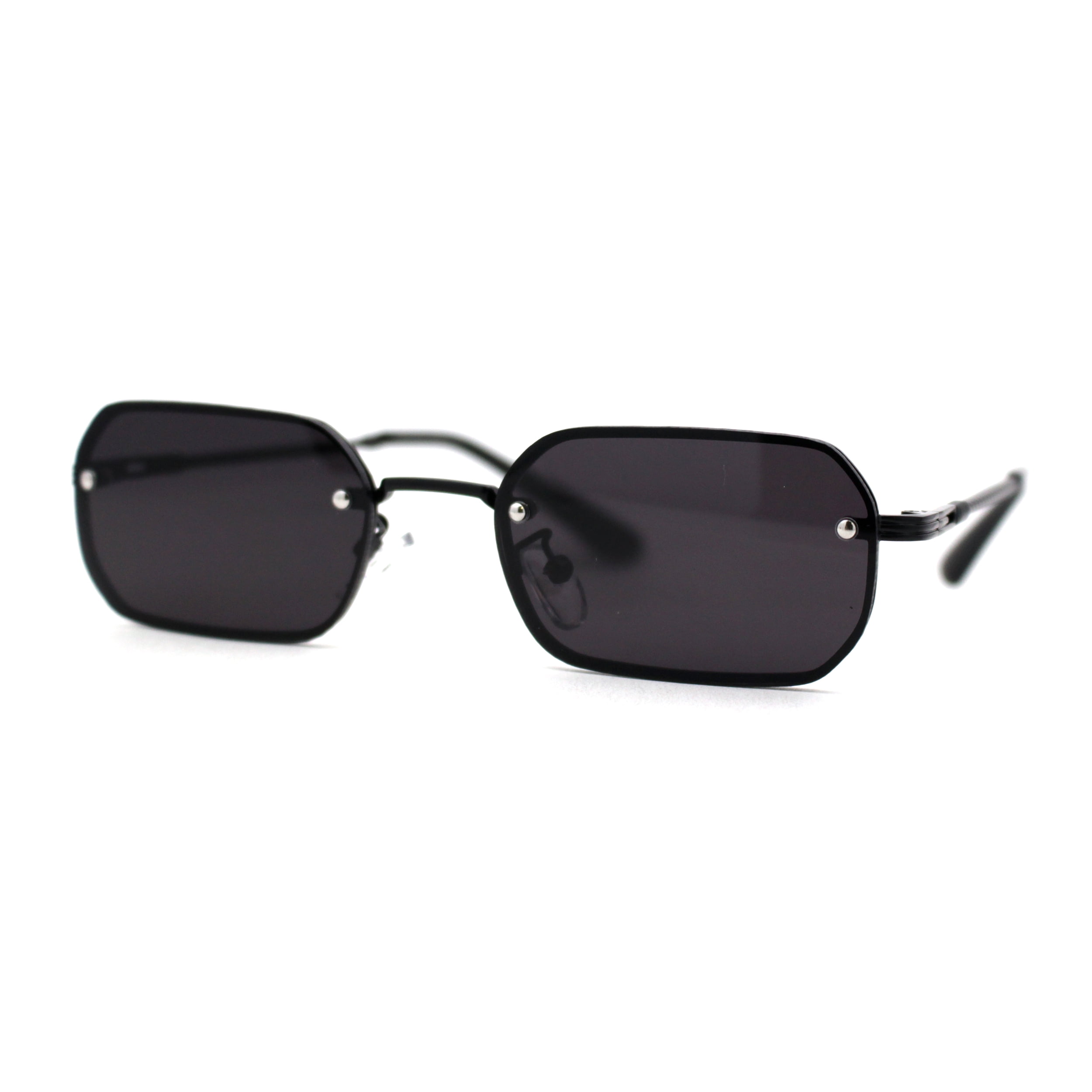 Luxe Rimless Narror Rectangle Pimp Rapper Sunglasses All Black ...